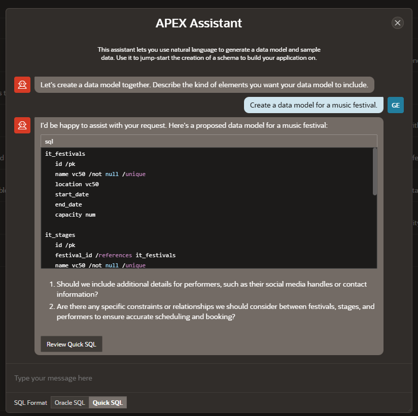 Quick SQL - Enhancements and Generative AI Modelling